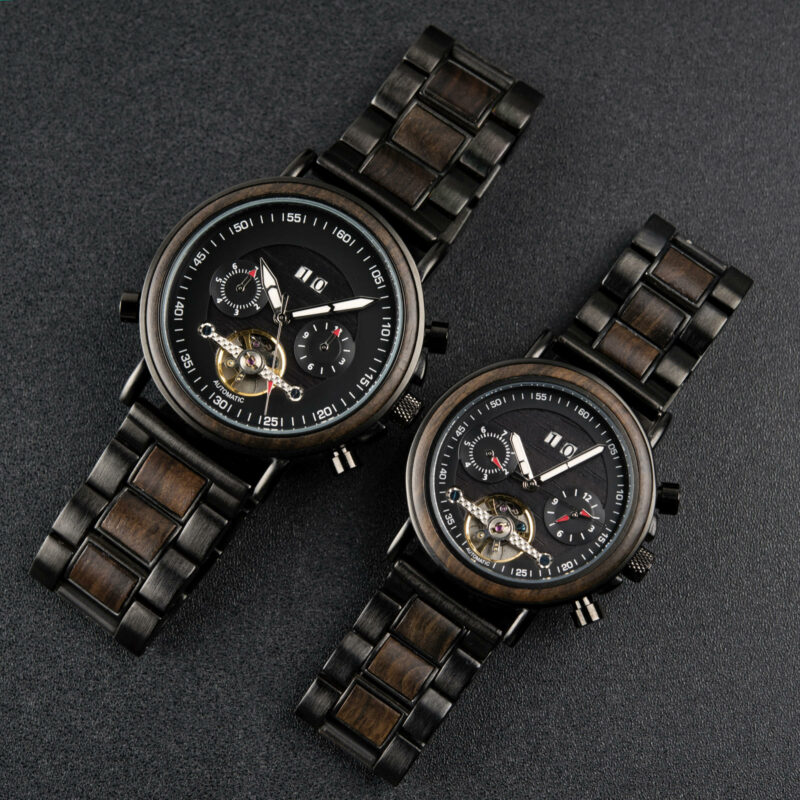 Ebony Automatic Mechanical Movement Wood Watch Black - Achilles