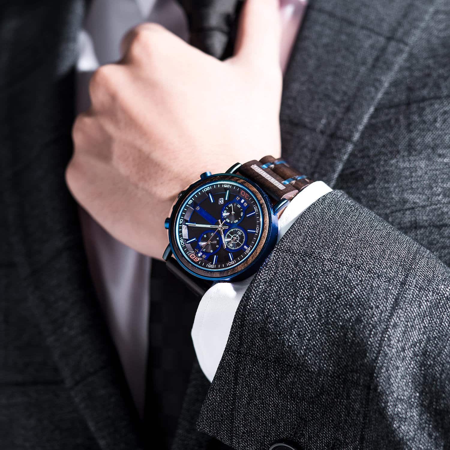 Mens Watches Natural Ebony Engraved Wood Watch Blue – Kay