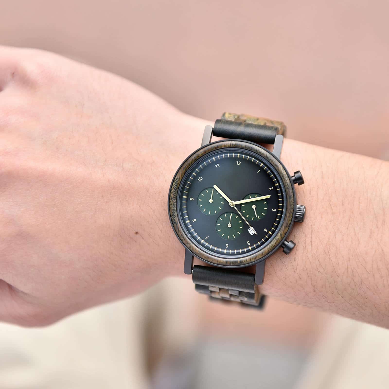 Classic Multifunction Sandalwood Wood Watch Green - Aton