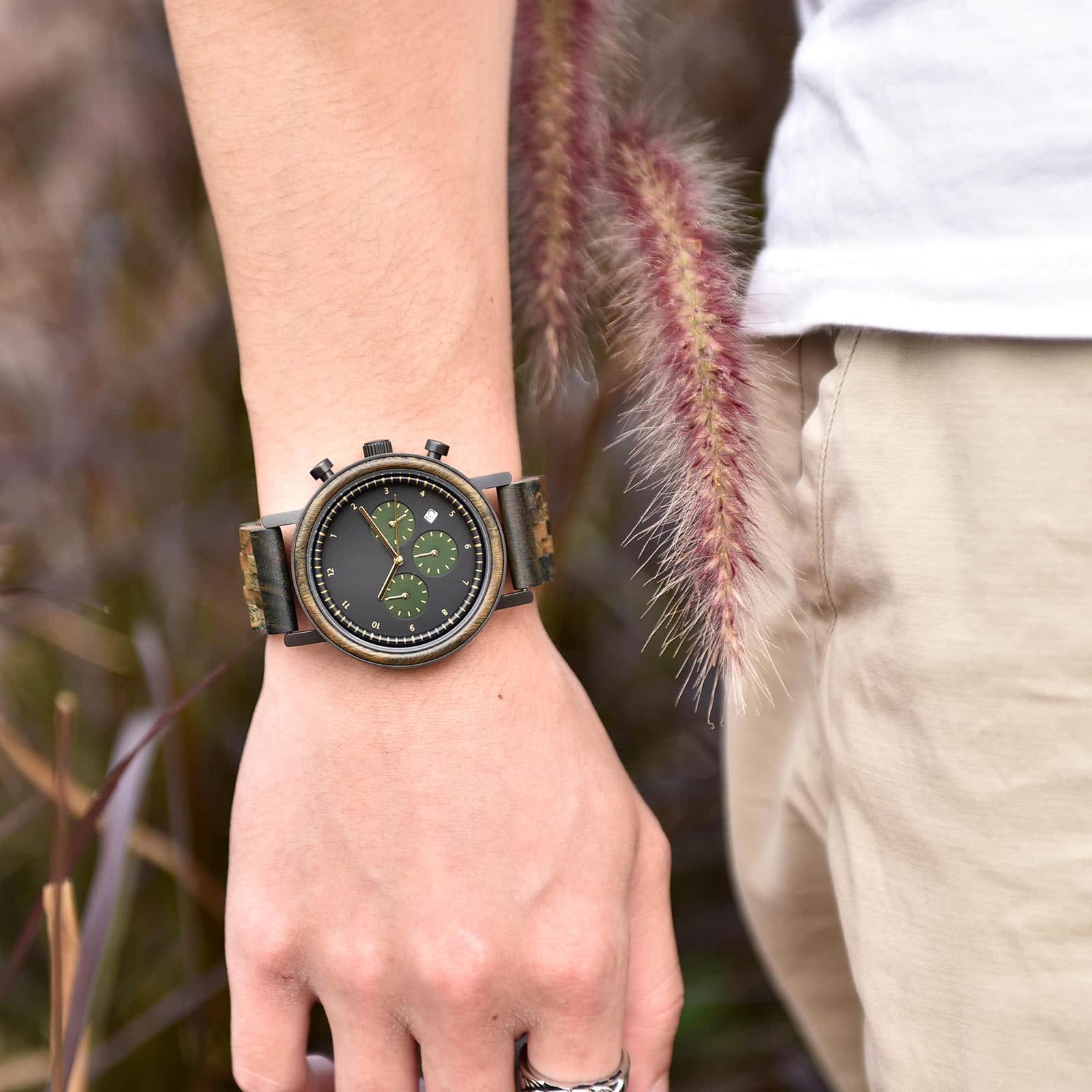 Classic Multifunction Sandalwood Wood Watch Green - Aton