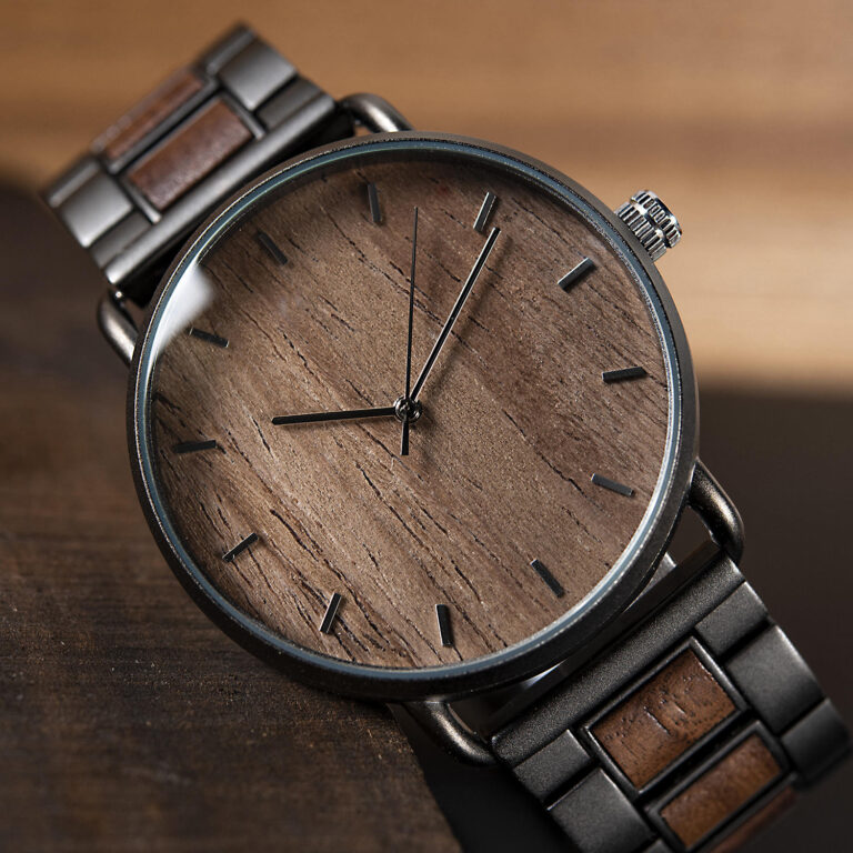 Classic Handmade Minimalist Wooden Watch Walnut Black