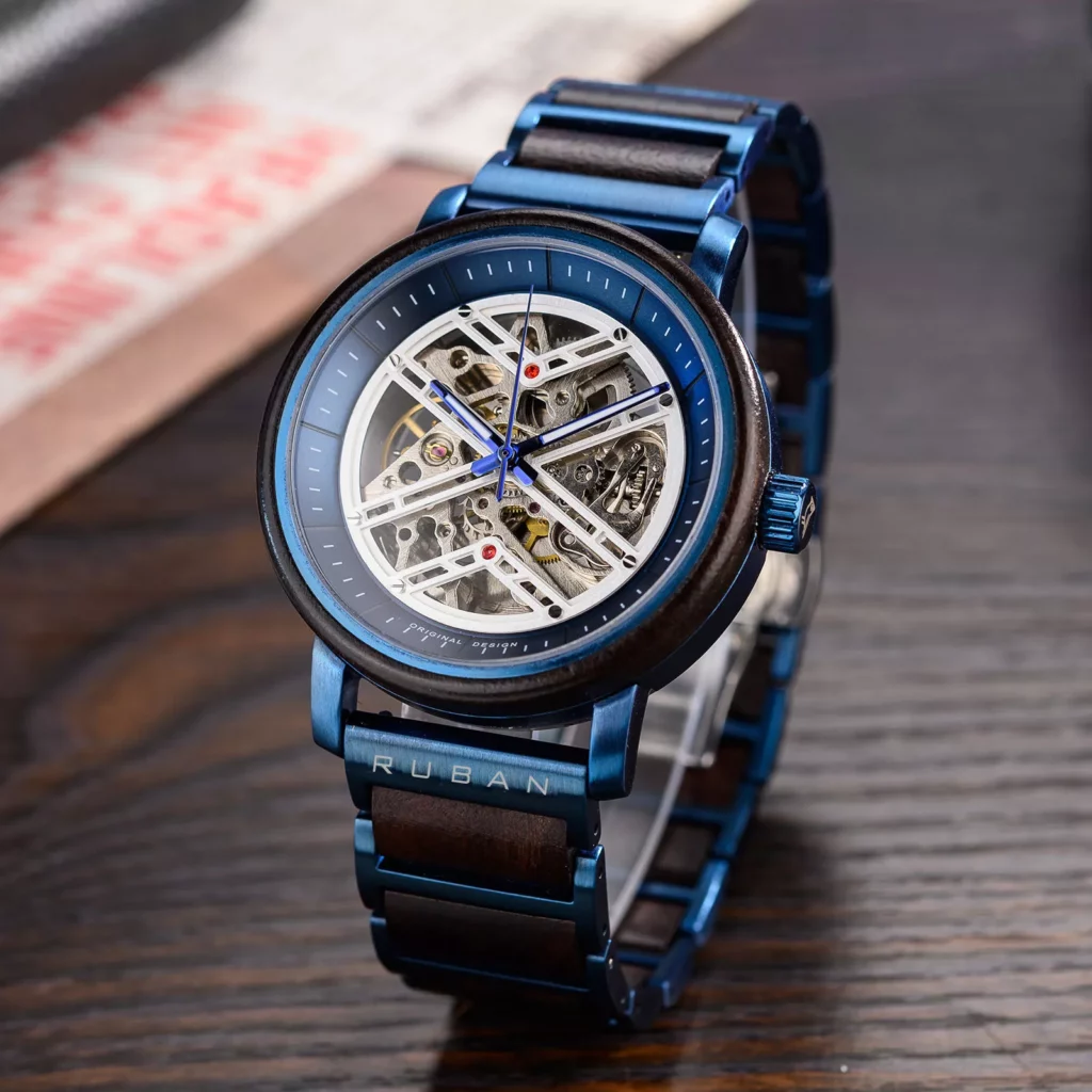 Premium Skeleton Mechanical Wooden Watch For Men Handmade Ebony ...