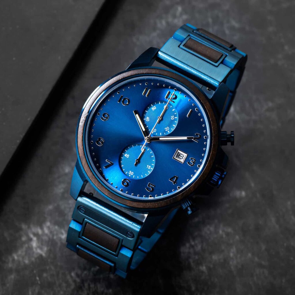 Classic Chronograph Wooden Watches Ebony Blue Limited Edition
